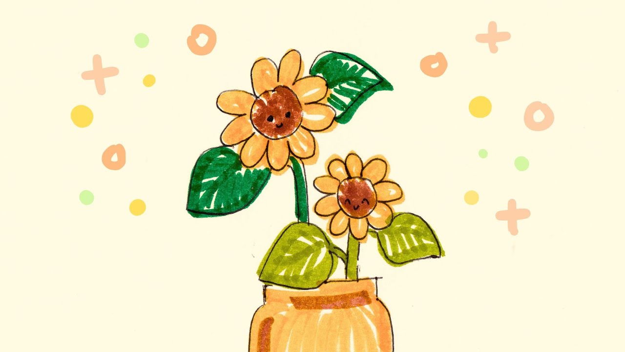How to Draw Cute Sunflowers 🌻 | 귀여운 해바라기 꽃 그리기 | 펜 마카 드로잉 튜토리얼 - YouTube