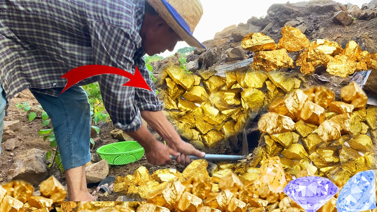 Finding Natural Gold, Diamond Amethyst. Diamonds, Quartz Crystal beside ...