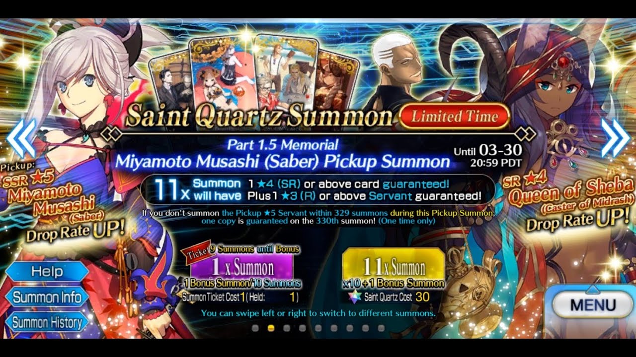 [FGO] Summoning for Miyamoto Musashi, Queen of Sheba or Emiya (Alter ...