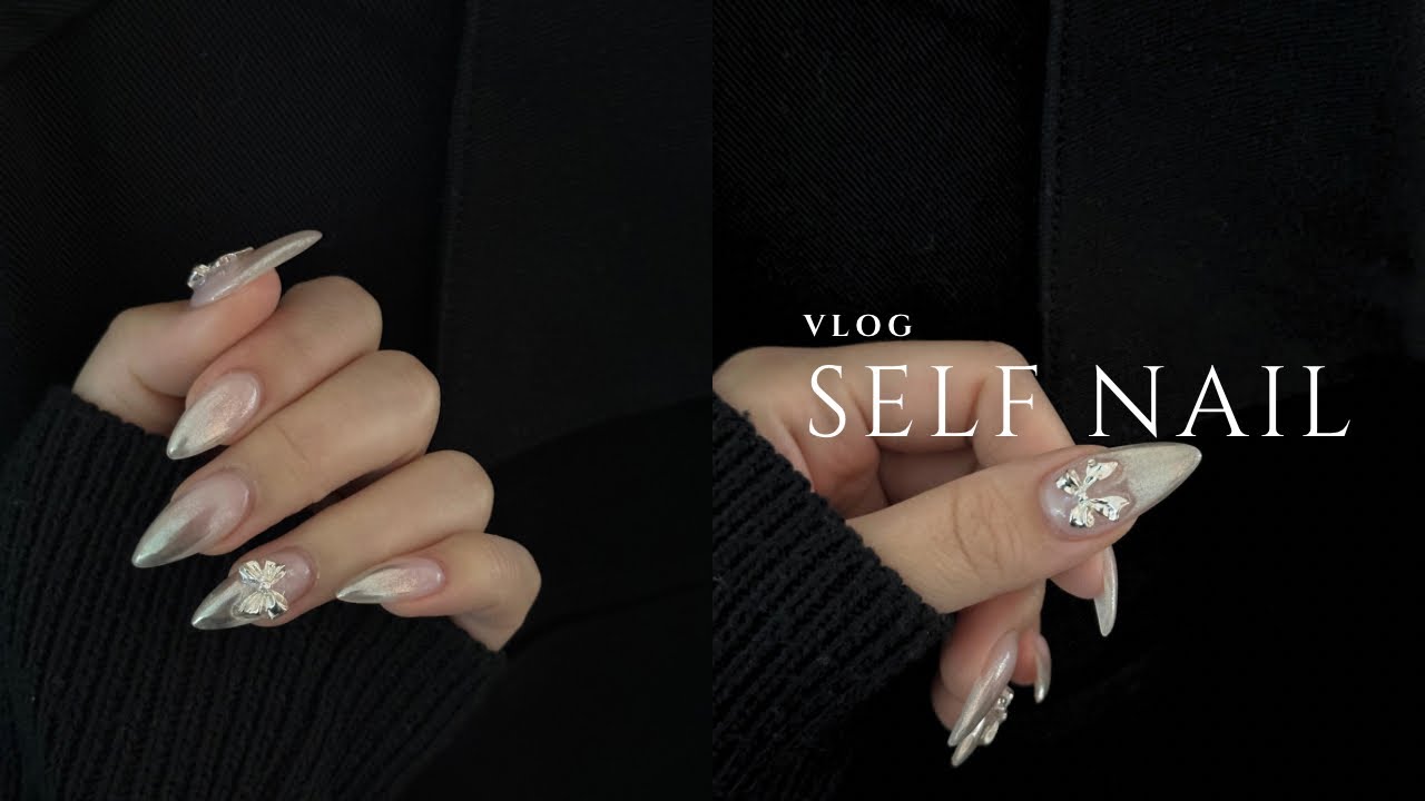 Self Nail 셀프 네일 브이로그 네일샵 원장 셀프 네일 네일 튜토리얼 파우더 네일 파우더 그라 실버