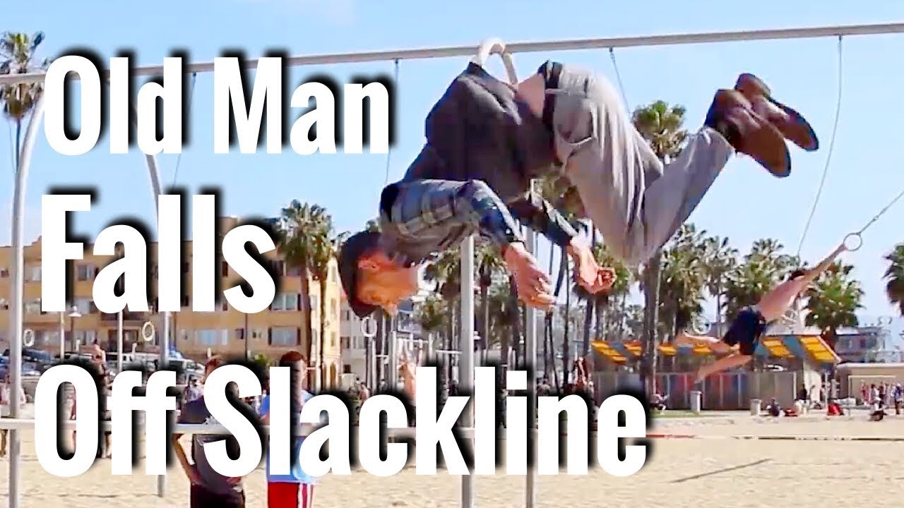 Old Man falls off Slack Line | Pranks People at the Beach! - YouTube