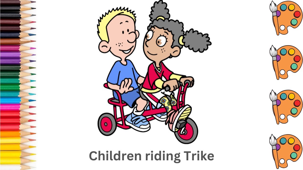 Children riding Trike - Sketch Art and Paint | Step by step tutorial ...