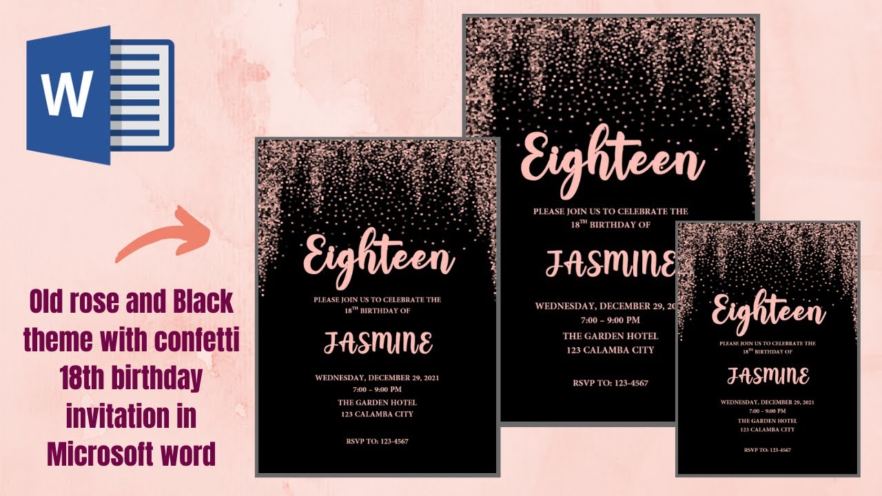 Elegant Old Rose And Black Theme 18th Birthday Invitation MS Word Elegant Old Rose And Black Theme 18th Birthday Invitation MS Word