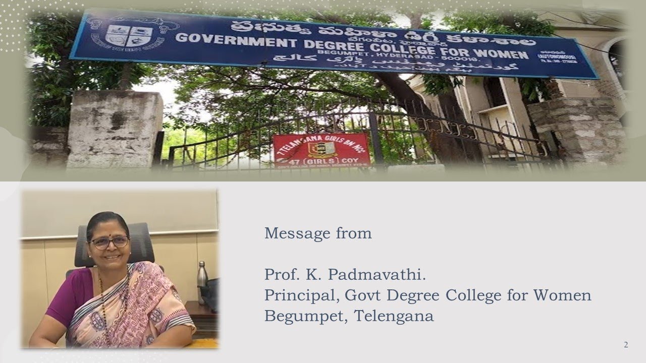 Message from Prof Padmavathi, Principal, Women's College, Begumpet ...