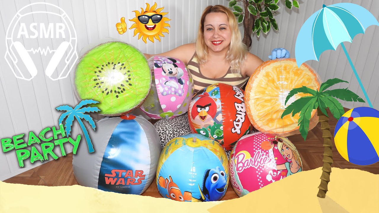 ASMR What's in the Box | Unboxing & Blowing up Beach Balls | Inflate and Deflate Blue Gloves ...