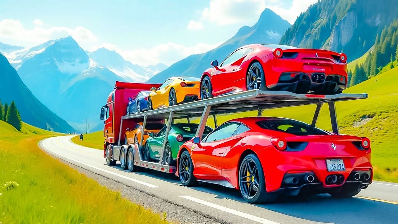 Transporting Colorful Ferrari Cars with Double-Decker Trailer | Farming ...
