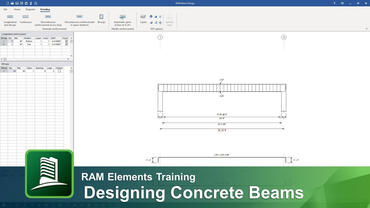 Designing Concrete Beams in RAM Elements - YouTube