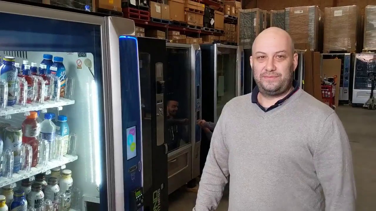 Crane Media BevMax's shopping cart and delivery system - YouTube