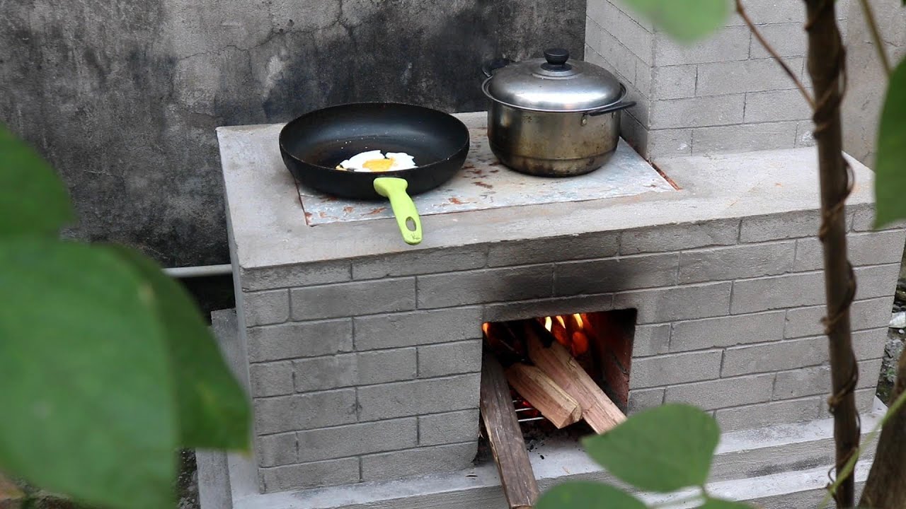 How to make a outdoor wood stove with brick and cement - Creation from ...