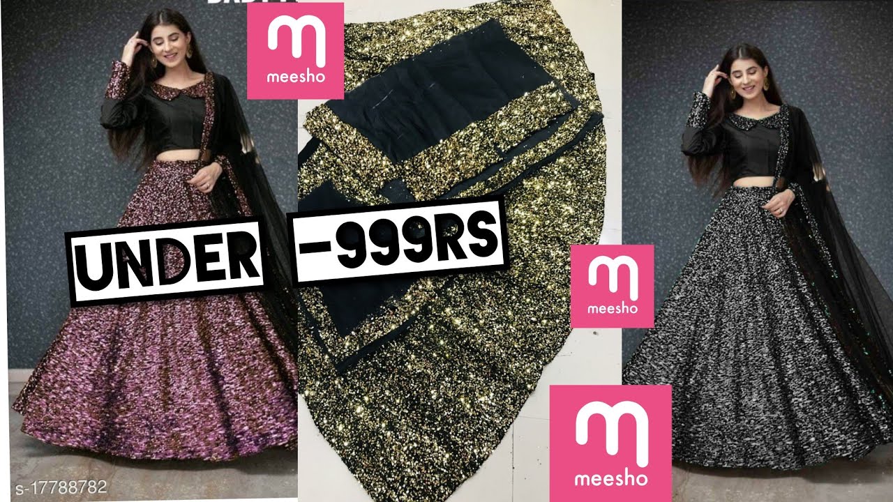 Unboxing !!! MEESHO SEQUENCE LEHENGA HAUL | Trendy meesho black sequion ...