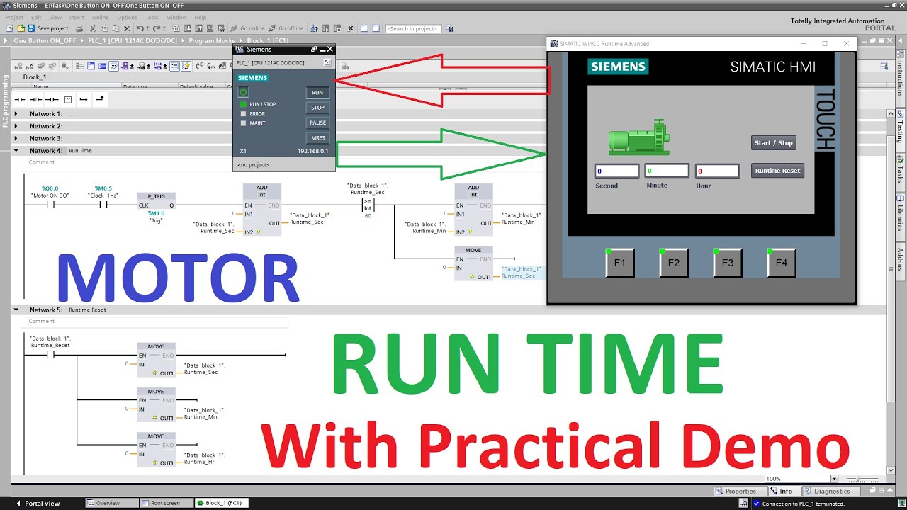 Motor Run Time Calculation with Practical simulation by S7-1200 PLC & HMI - YouTube