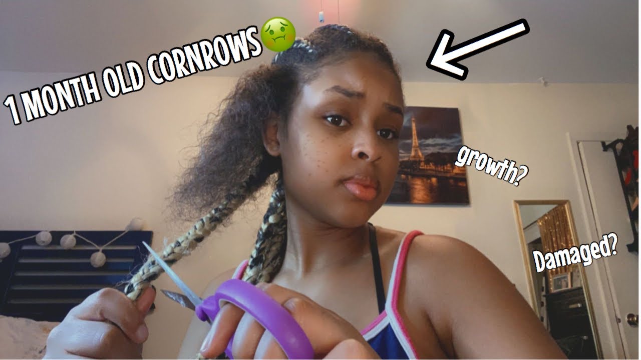 TAKING OUT 1 MONTH OLD CORNROWS! (new growth) - YouTube