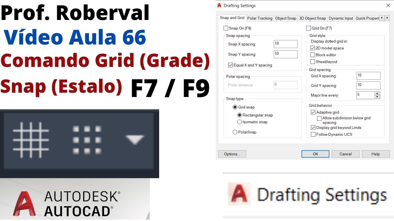 Aula 66 - Comando Grid (Grade) e Snap (Estalo) no AutoCAD. - YouTube