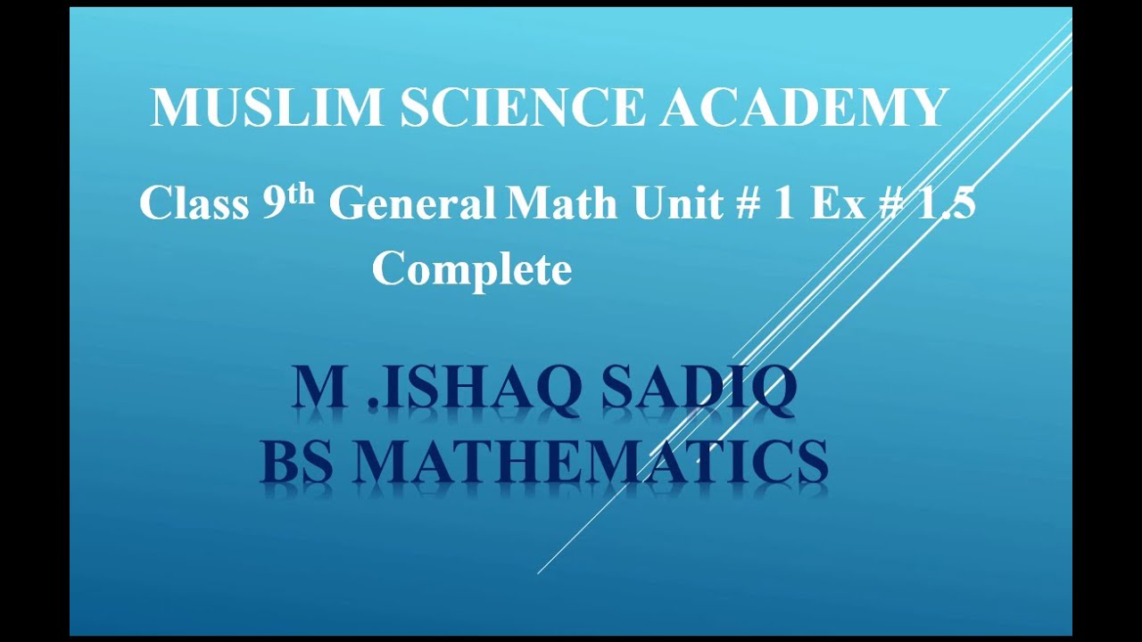 9th Class General Math, Exercise 1.5 Complete Arts Group - YouTube