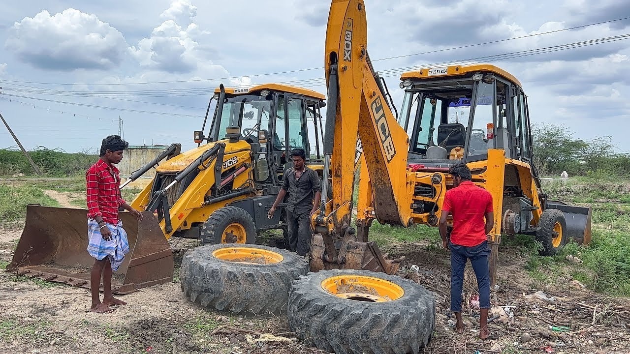 JCB 3dx Backhoe Stuck in Mud Ashok Leyland 12 Wheels Truck Pulling By ...