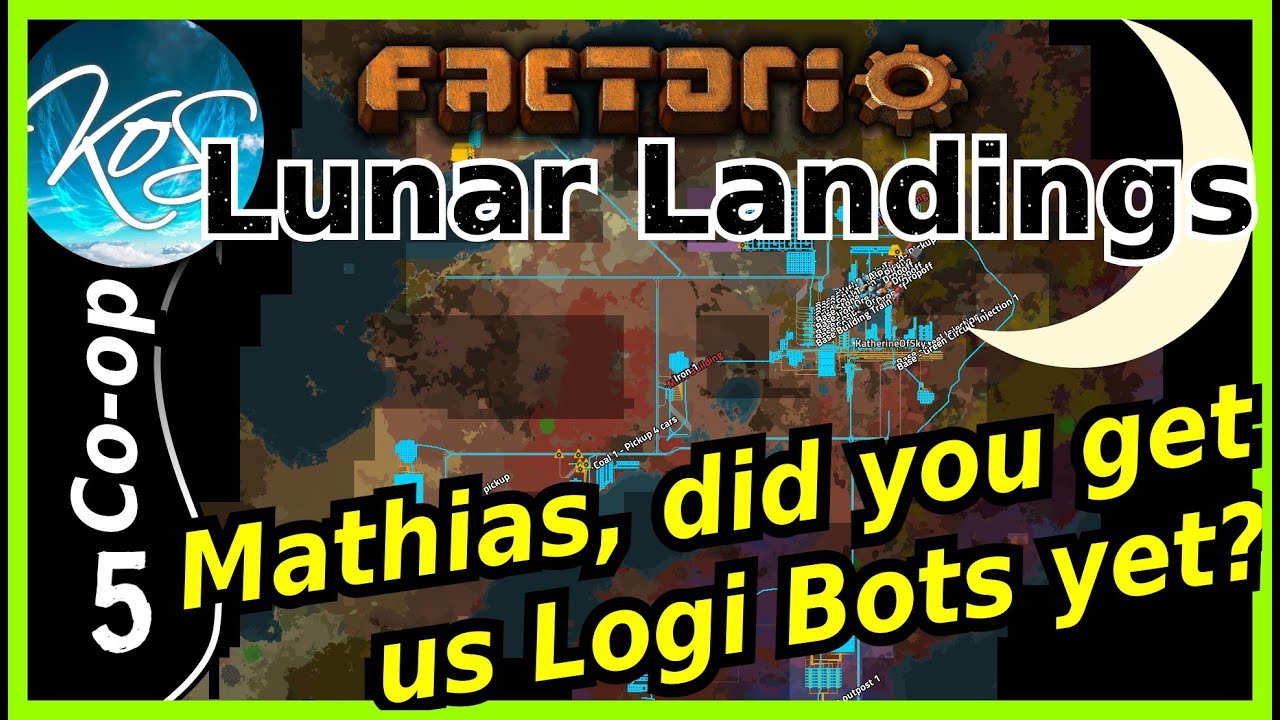 Factorio Lunar Landings 5 - FLYING ROBOTS AT LAST! - Coop w/ Mathias ...