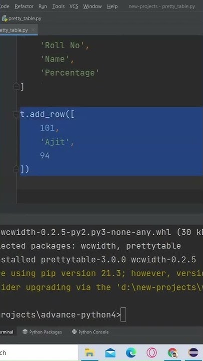 Create Tables Using Python | Pretty Table - Youtube