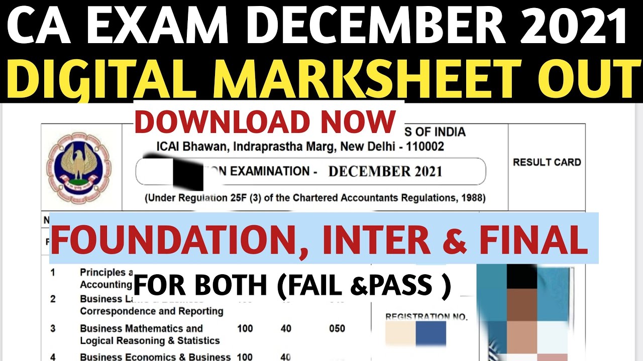 Breaking | ICAI Announcement | CA Exam December 2021 Digital Marksheet ...