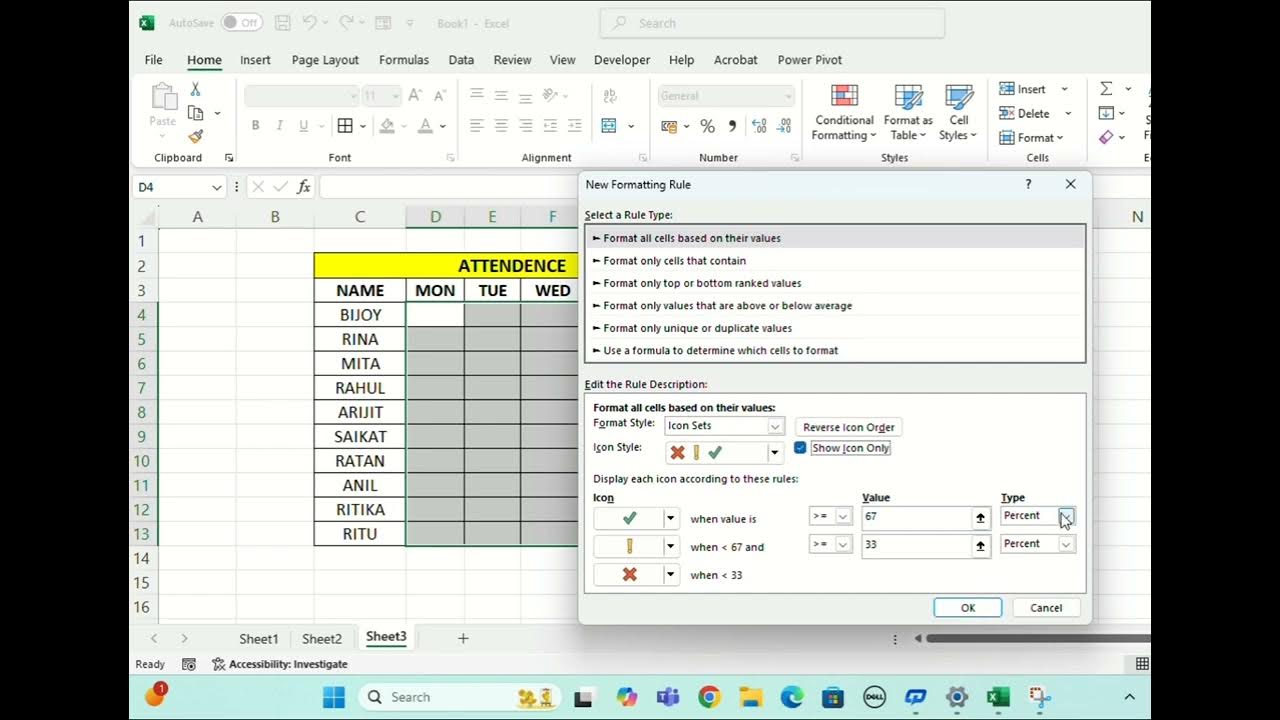 Calculate Attendance by conditional formatting #excel #shorts - YouTube