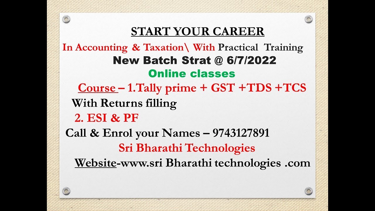 Tally prime + GST+TDS +TCS & ESI,PF Online classes | Accounting ...