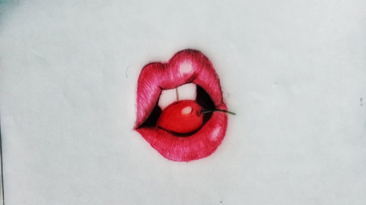 How to draw lips and cherry with color pencil || easy step by step ...