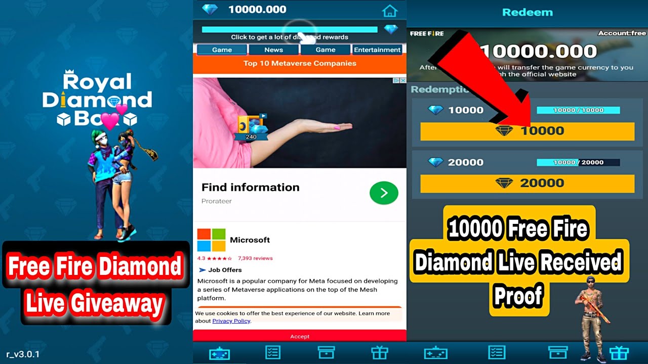 Royal Diamond Box 10,000 Free Fire Diamond Received Proof Live - Royal ...