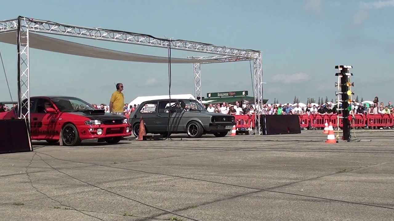 Subaru WRX STI vs. VW Golf I Turbo 1/4 Mile Race@Airport 2013 - YouTube