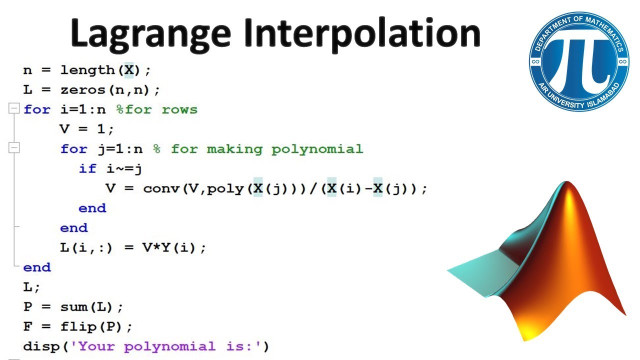 Lagrange Interpolation MATLAB Code Short Easy Explanation YouTube