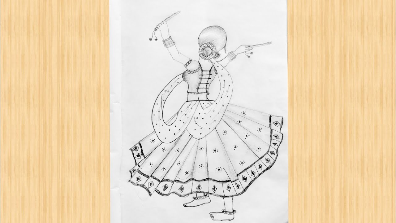 Easy traditional dress drawing!! How to draw Dandiya paying girl!!step ...