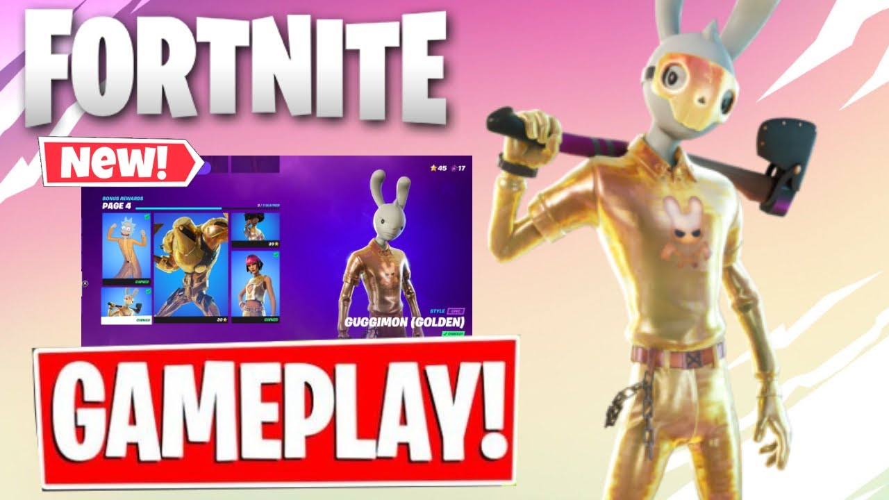 Gold GUGGIMON Skin Gameplay In Fortnite - YouTube