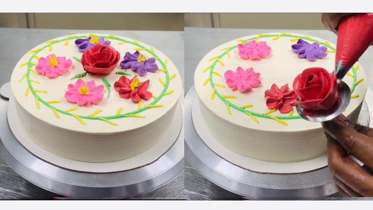 Unique flower butter cream cake decorating , Easy cake tutorial - YouTube