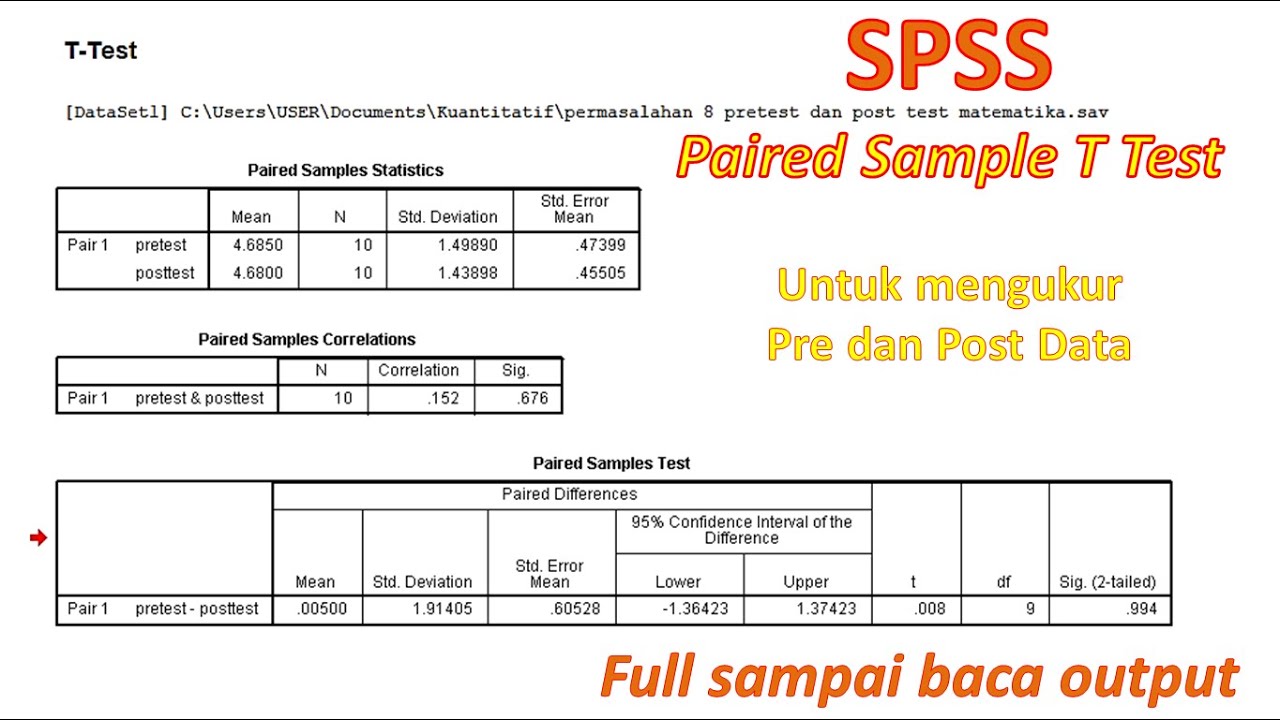 Cara Uji Paired Sample T Test untuk Pre dan Post Data FULL - YouTube
