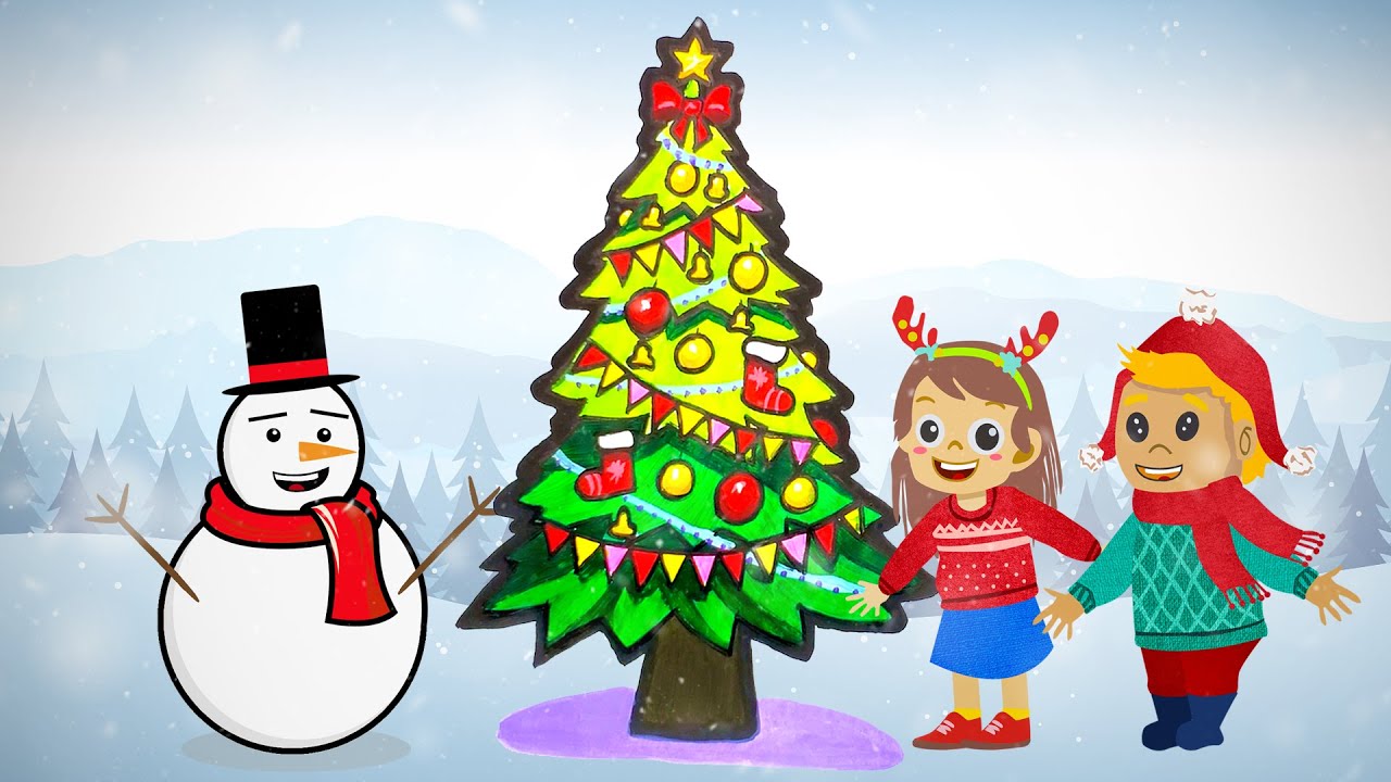 Christmas Tree Drawing and Painting for Kids | Christmas Family Holiday ...