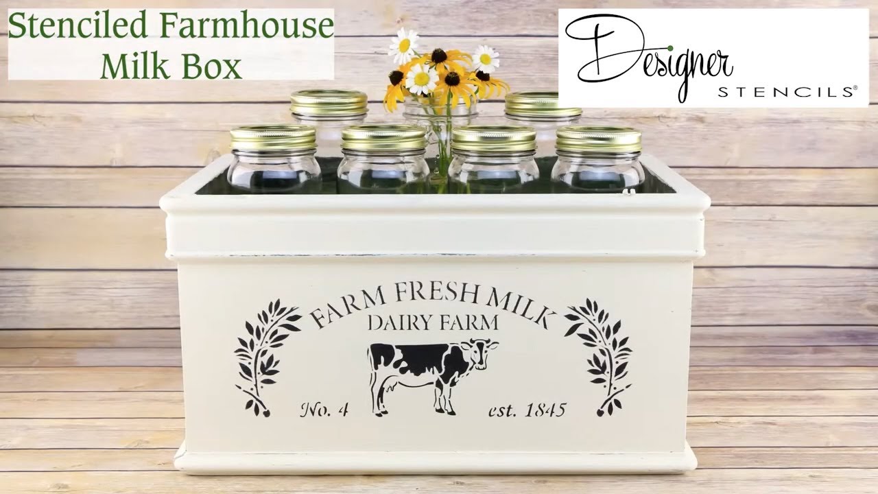 Antique Farmhouse Dairy Box Stencil DIY | Designer Stencils - YouTube