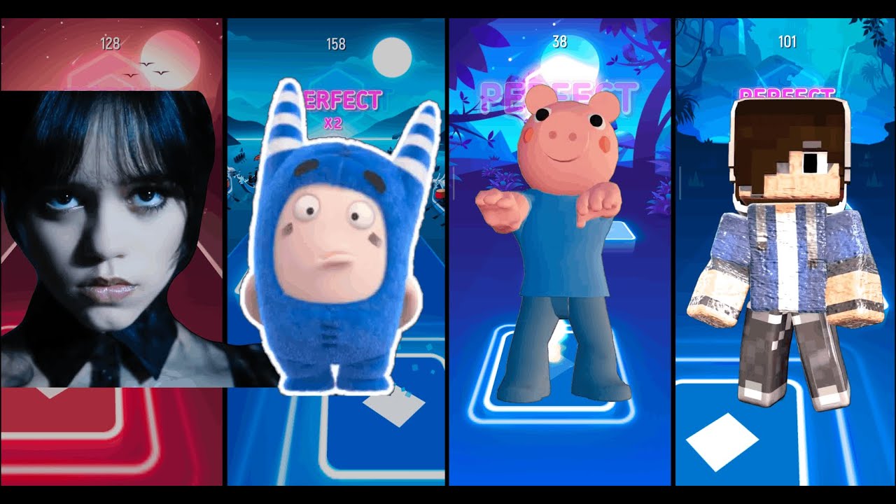 wednesday vs oddbods vs george roblox vs minecraft | Tiles Hop - YouTube