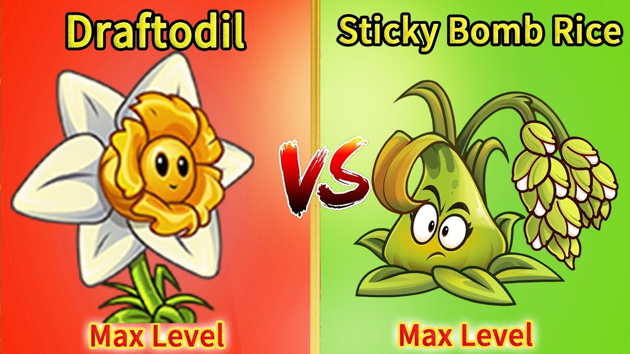PvZ 2 Challenge Draftodil(Lv10) VS Sticky Bomb Rice(Lv10) - (New Plant ...