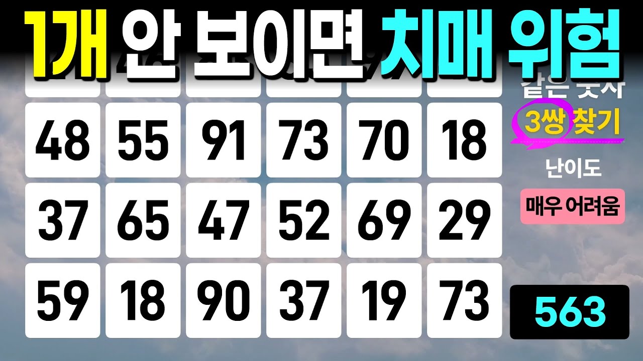 1쌍은 찾아야 치매 걱정 없습니다 같은숫자찾기 치매예방퀴즈 치매예방활동 숫자퀴즈 숫자찾기 단어퀴즈 치매테스트