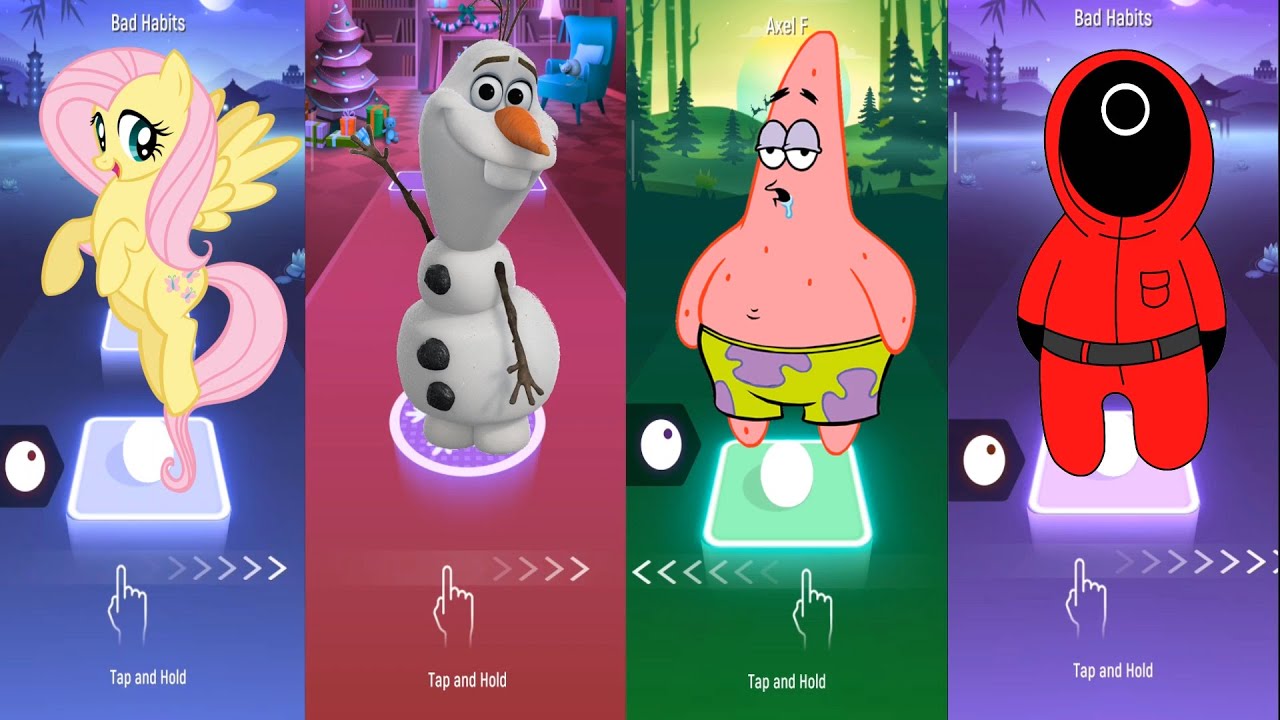 Tiles Hop - Little Pony vs Olaf vs Patrick Star vs Squid Game | Jumps ...