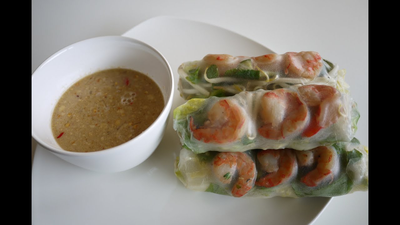 Lao Food - Fresh Spring Rolls with Tiger Prawns - YouTube