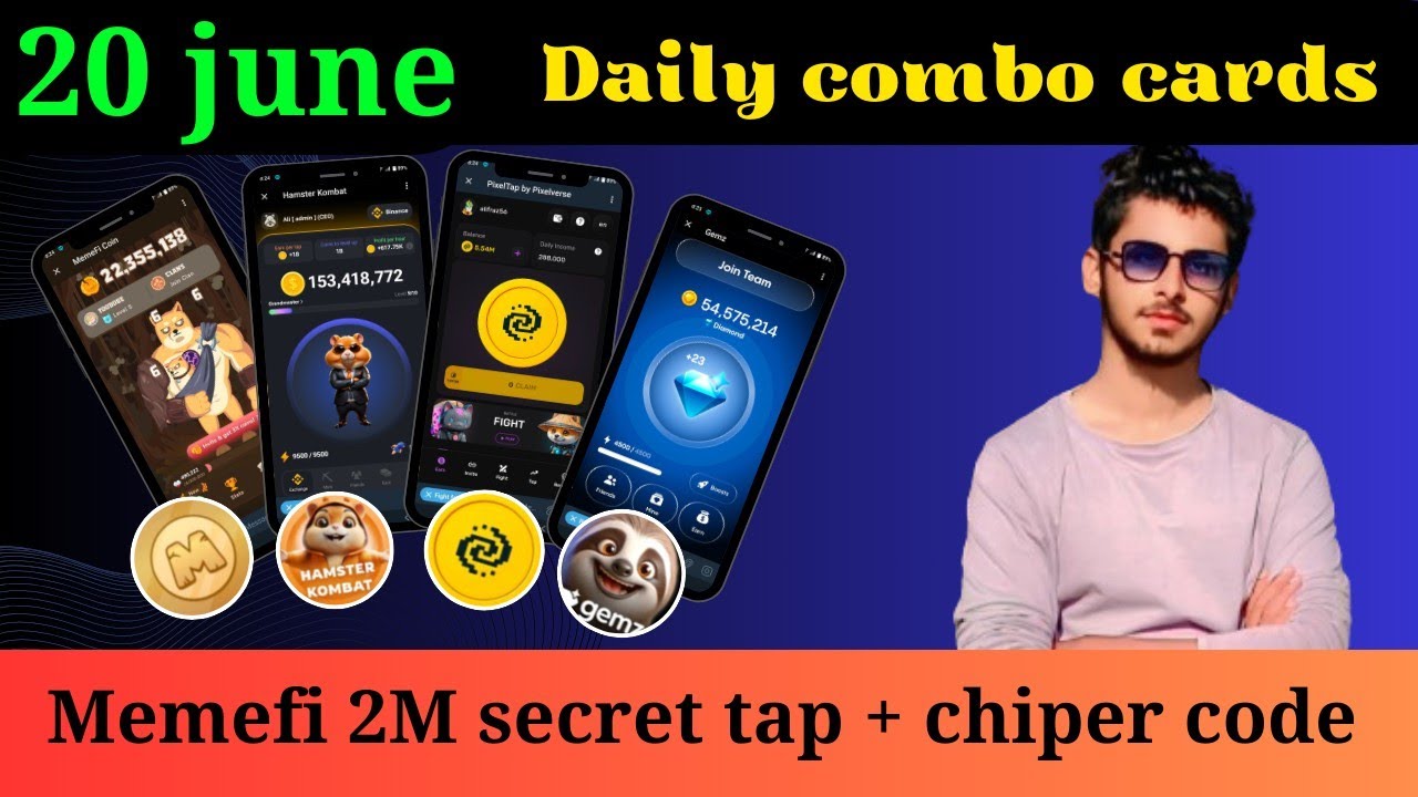 20 June Daily Combo Cards Memefi 2m Secret Tap Chiper Code Hamster Kombat Pixelverse