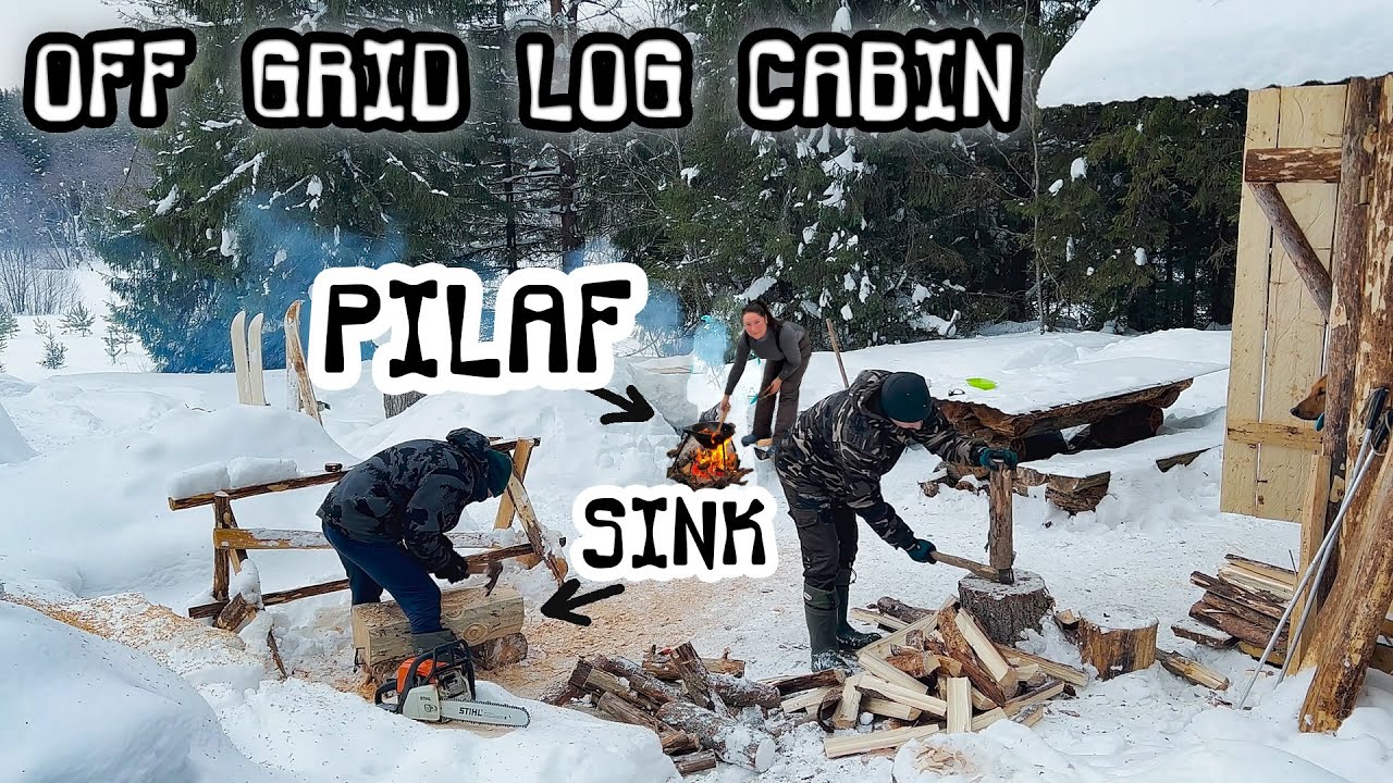 Off Grid Log Cabin in Wilderness - New Handmade Wooden Sink - YouTube