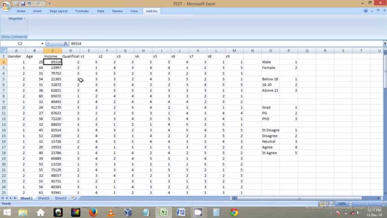 Megastat in Excel (Part 3: Quantitative Frequency Distribution ) - YouTube
