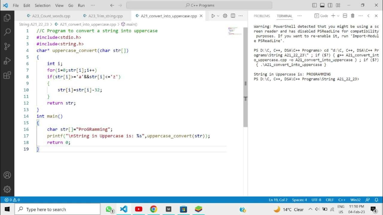 C Program To Convert A String Into Uppercase Character Without Using Library Function Youtube