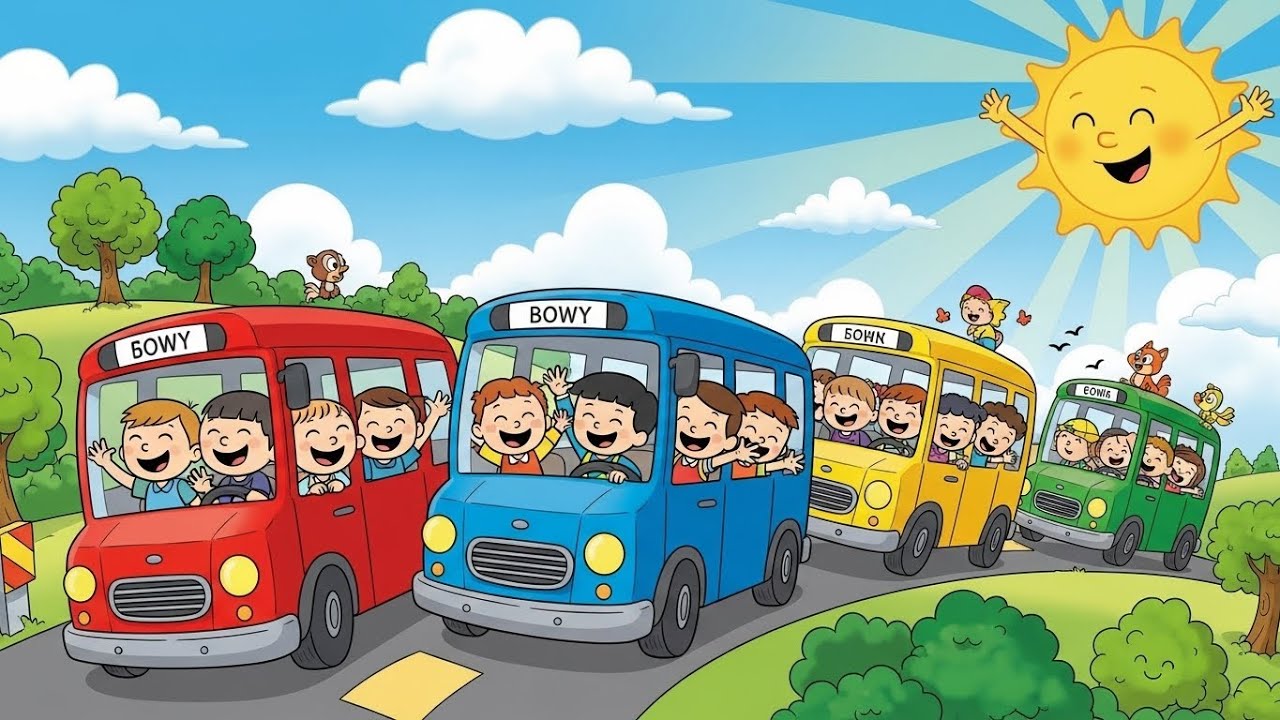 Wheels on the Colorful Buses | Color Learning Bus Song for Kids ...