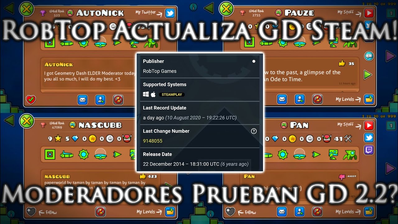 RobTop Actualiza GD Steam! Moderadores Prueban GD 2.2? (Teoría ...