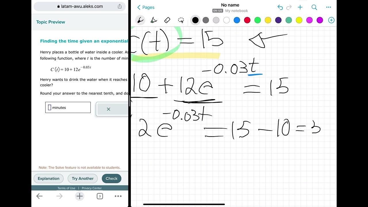 M5 - Finding the time given an exponential function with base e that models a real-world ...