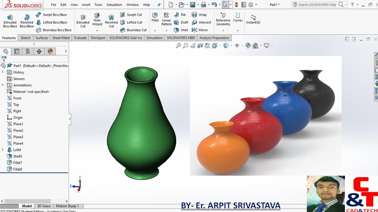How to make flower pot in solidworks ll Flower vase in solidworks ll ...