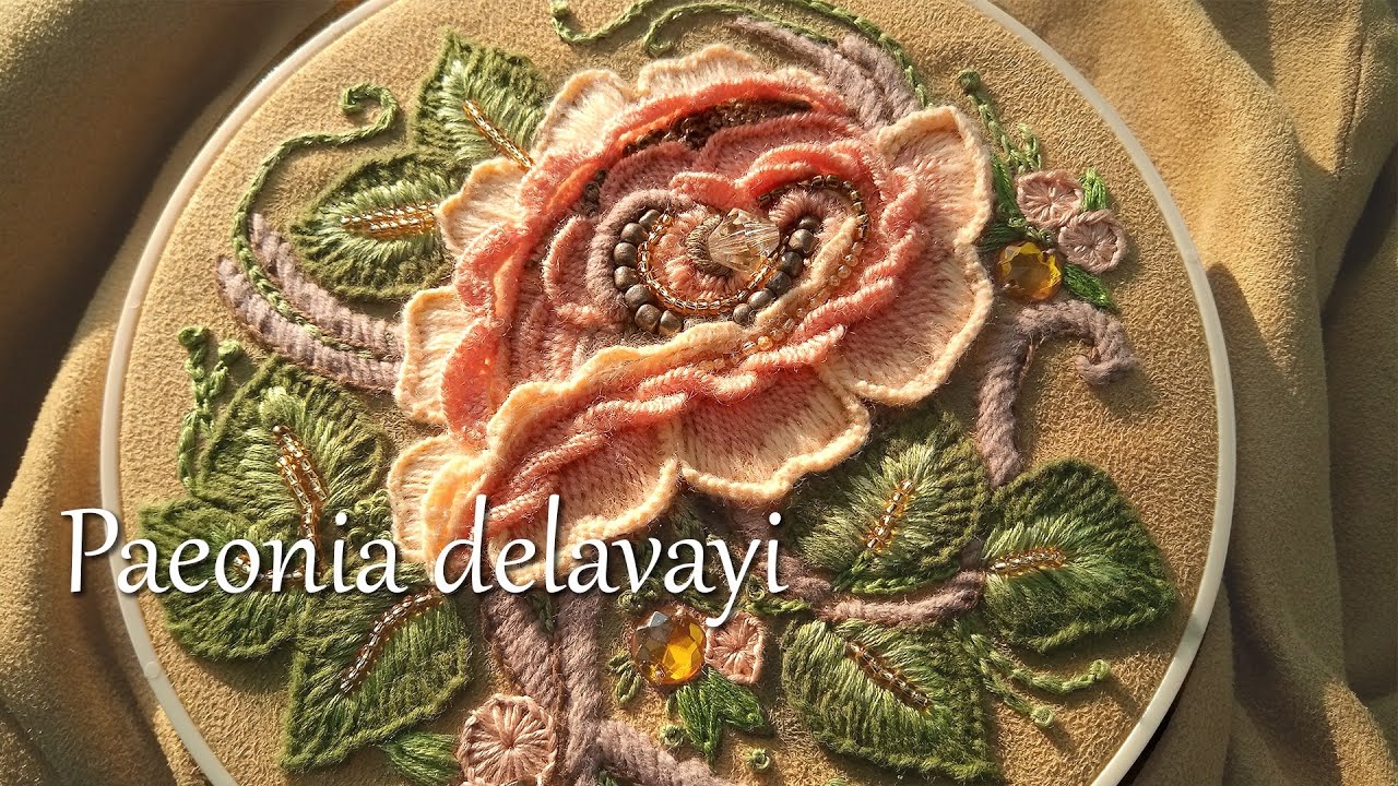 Hand embroidery process of a beautiful peony flower | Embroidery design ...