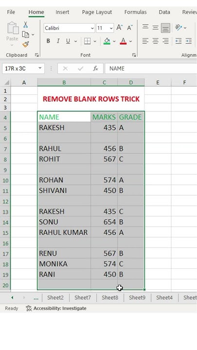 BLANK ROWS DELETE TRICK #computer_academy #exceltech #combinedata #hkcl #exceltips #excelworld ...
