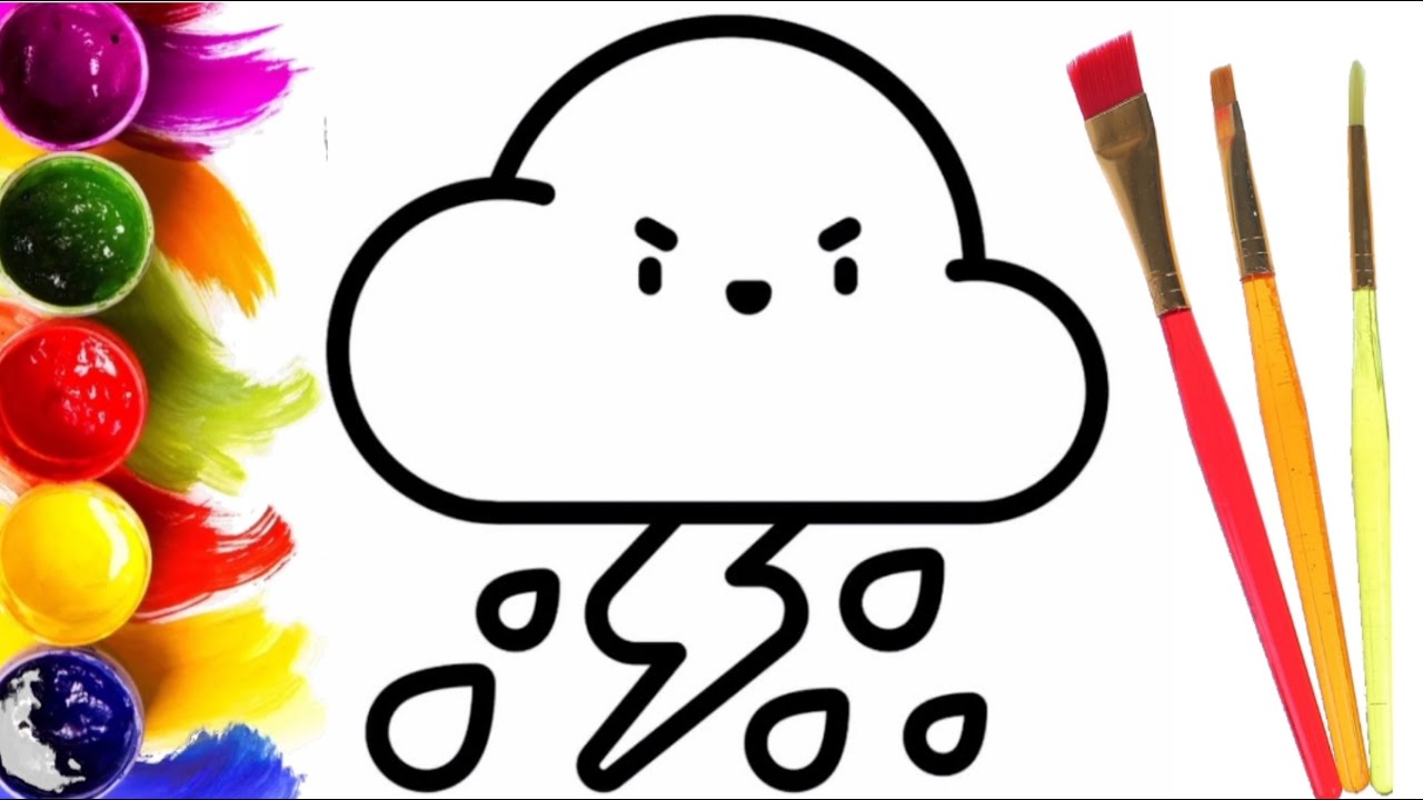 How to draw cute thunderstorm | thunderstorm draw for kids🌩 - YouTube